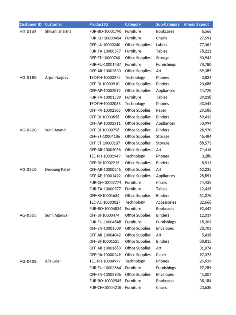Customer Spending by Category Report | PDF