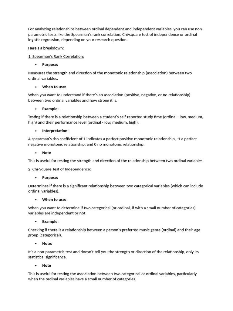 For Analyzing Relationships Between Ordinal Dependent and Independent Variables | PDF | Student ...