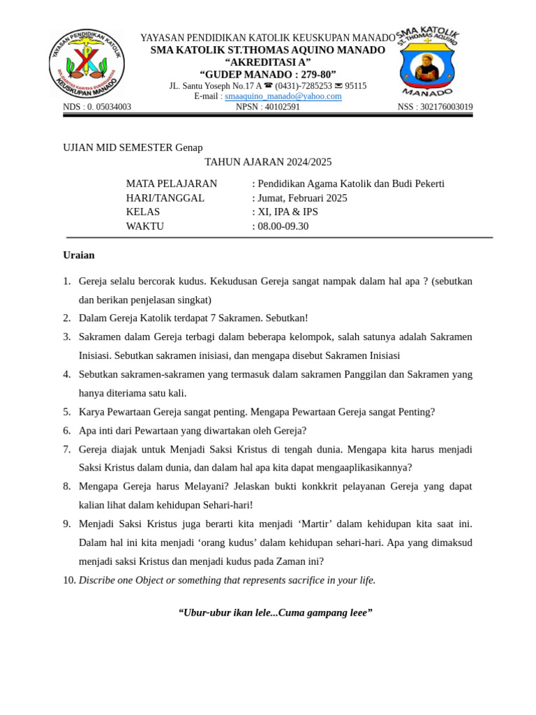 UJIAN Agama XI MID SEMESTER Genap k-LAPTOP-AGT3G91J | PDF