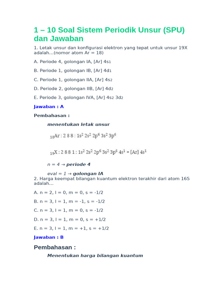 1 - 10 Soal Sistem Periodik Unsur | PDF