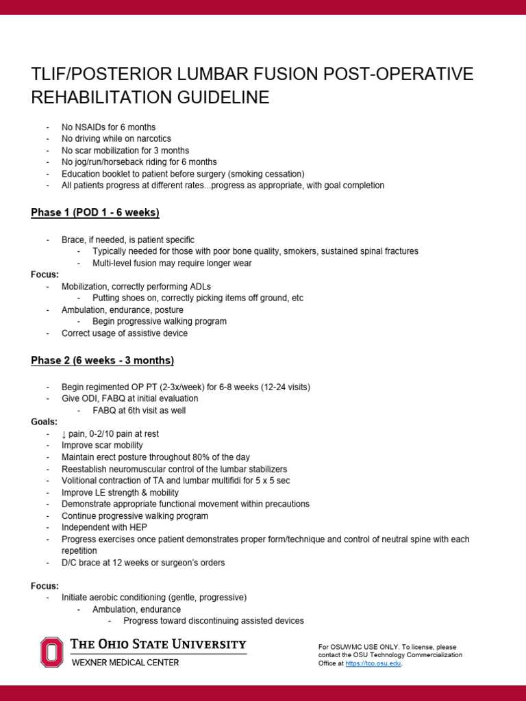 TLIF Lumbar Fusion Rehab Guidelines | PDF | Anatomical Terms Of Motion ...