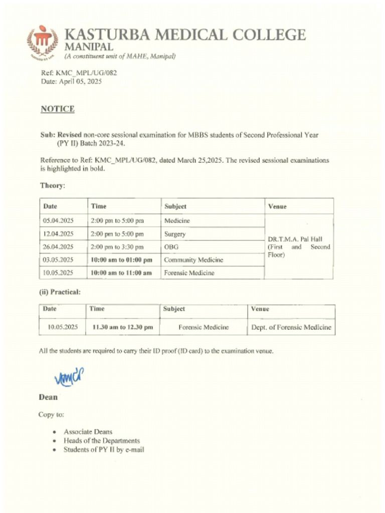 Revised Non-Core Sessional Time table-PYII 2023batch | PDF