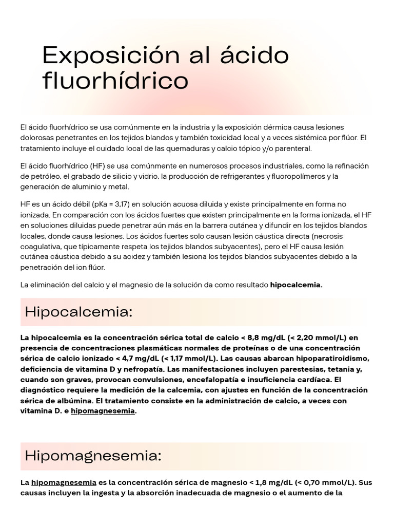 Exposicion Al Acido Fluorhidrico | PDF | Especialidades Medicas