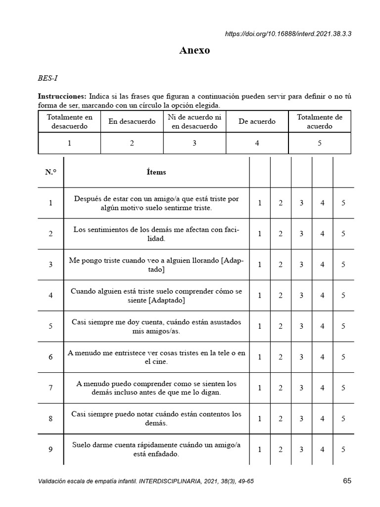 Escala de Empatía Básica Abreviada Infantil (BES-I) | PDF | Sicología