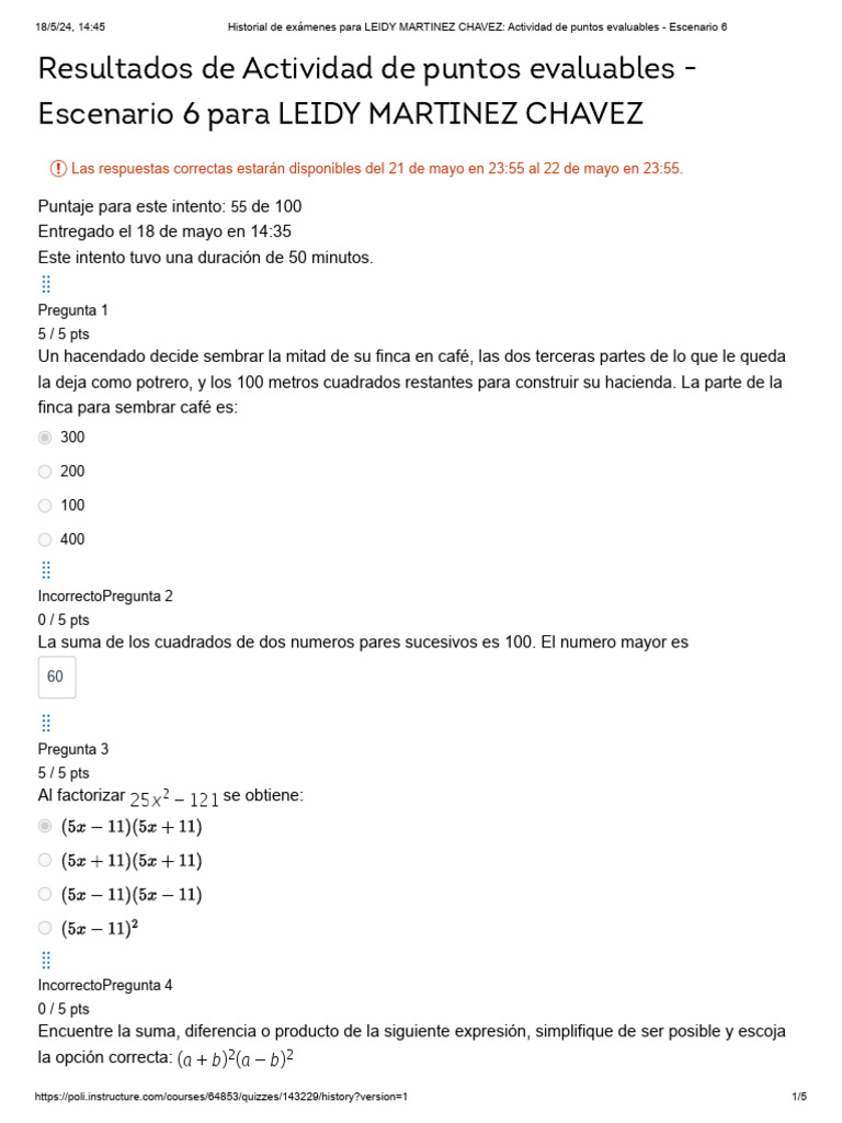 Historial de Exámenes para LEIDY MARTINEZ CHAVEZ - Actividad de Puntos Evaluables - Escenario 6 ...