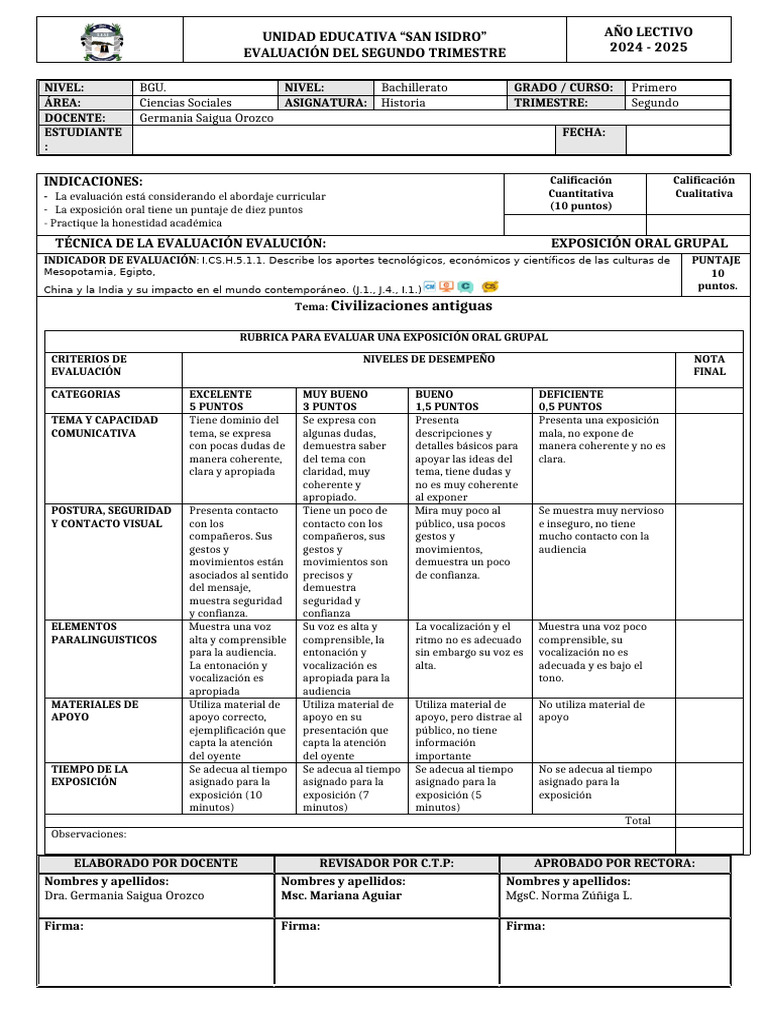 EVAL 2do TRIMESTRE H1ro2024-2025 | PDF