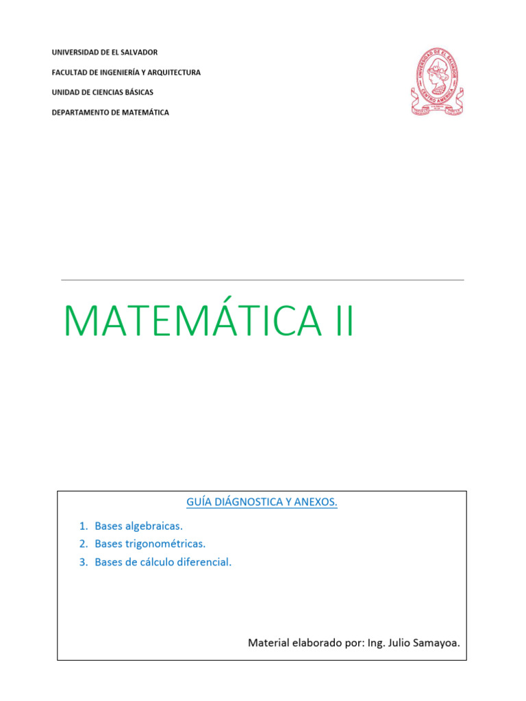Guía Diagnóstica y Anexos - Matemática Ii - Ciclo I - 2024 | PDF | Funciones trigonométricas ...