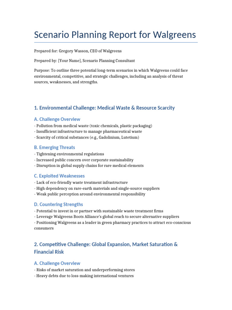 Walgreens Scenario Planning Report | PDF | Sustainability | Waste