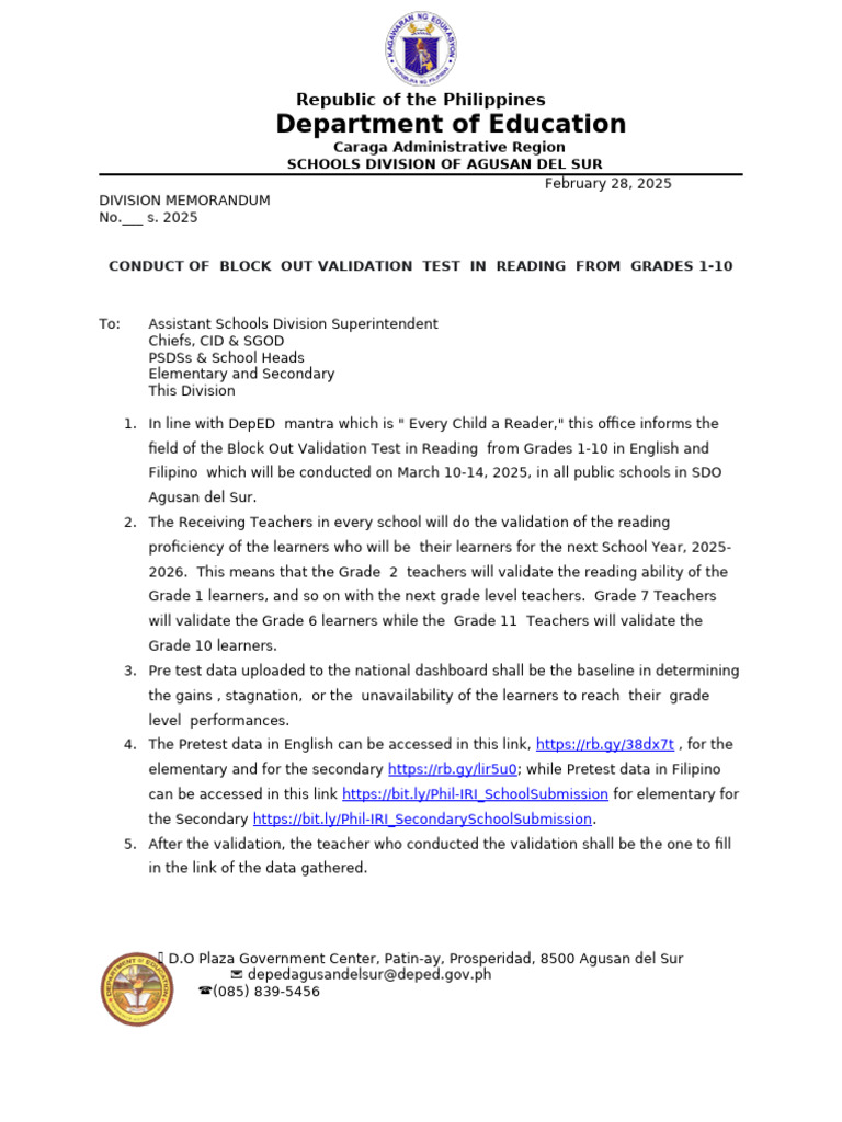 Reading Validation Test for Grades 1-10 | PDF | Communication | Learning