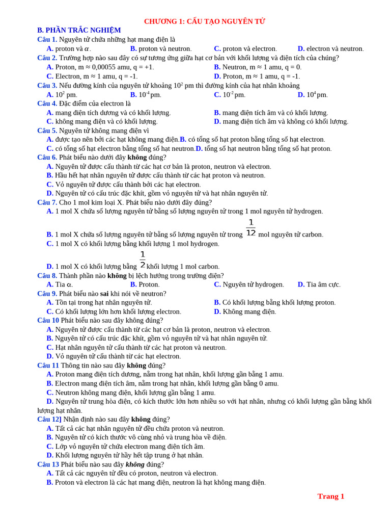 Hoa 10 Moi - Chuong 1 - Cau tao nguyen tu | PDF