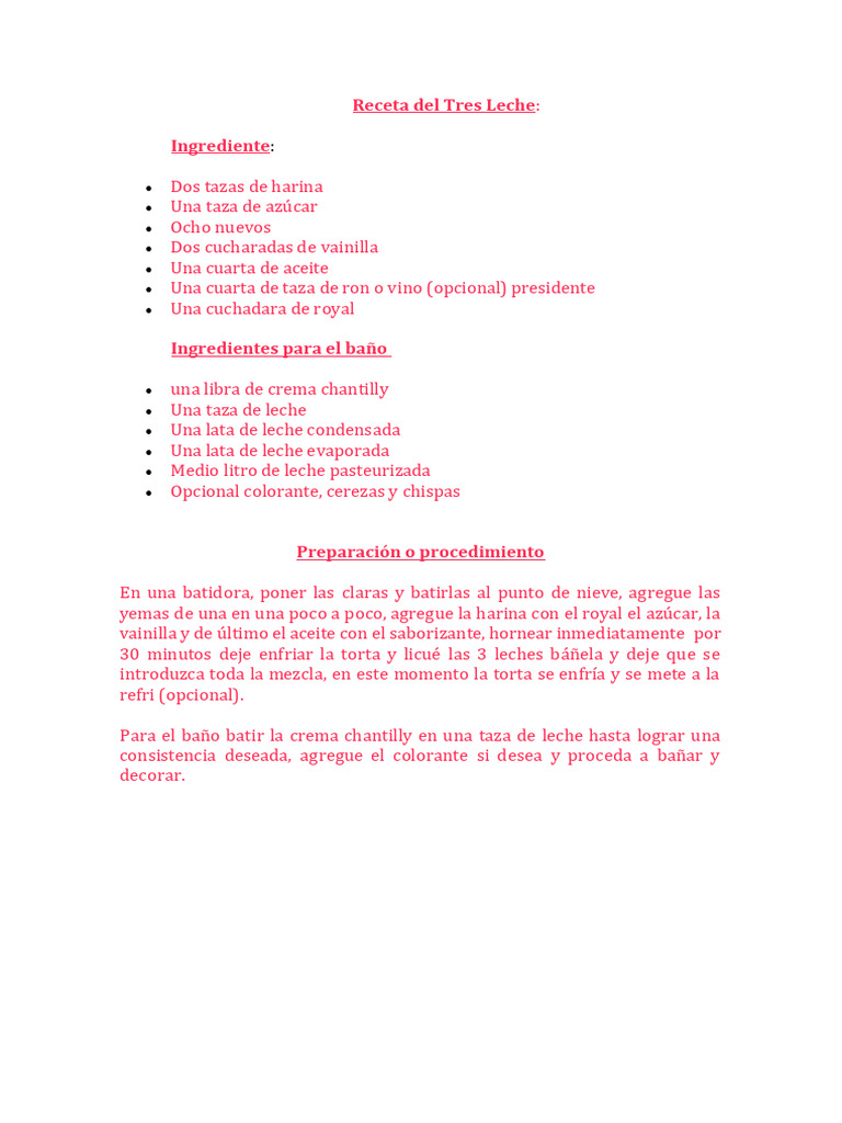Receta Del 3 Leche | PDF