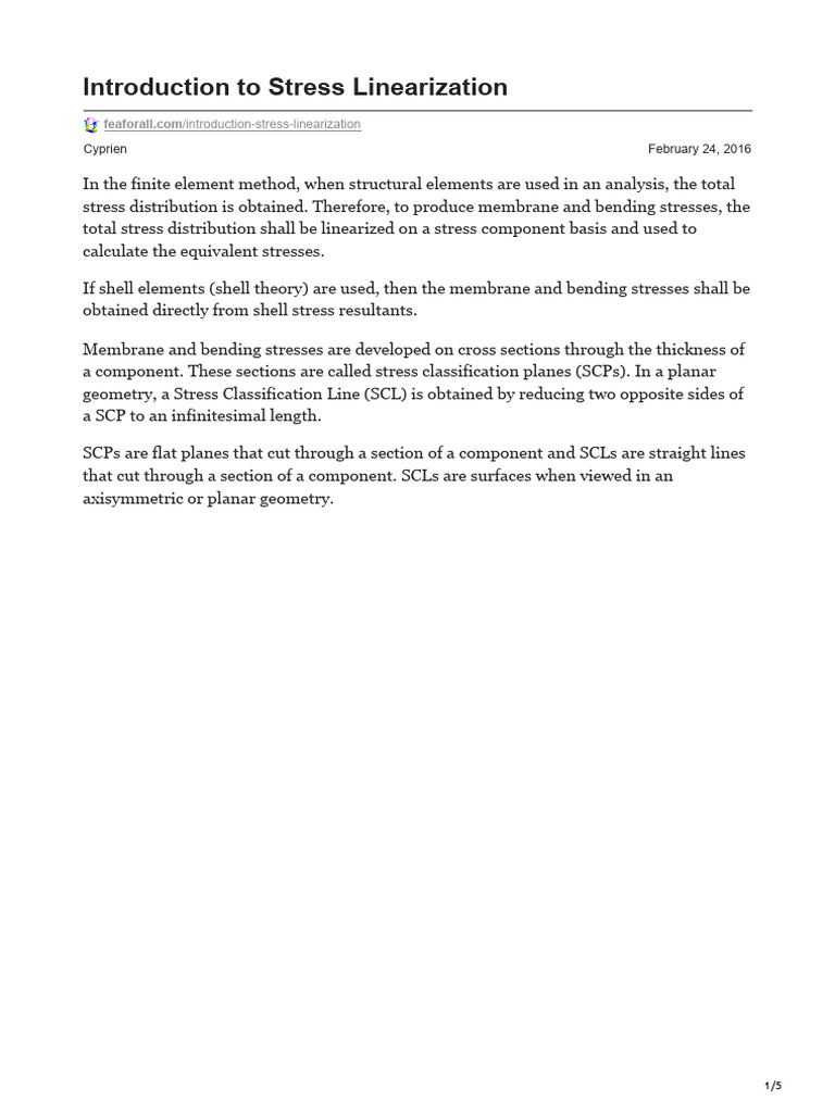 Introduction To Stress Linearization | PDF | Stress (Mechanics) | Bending