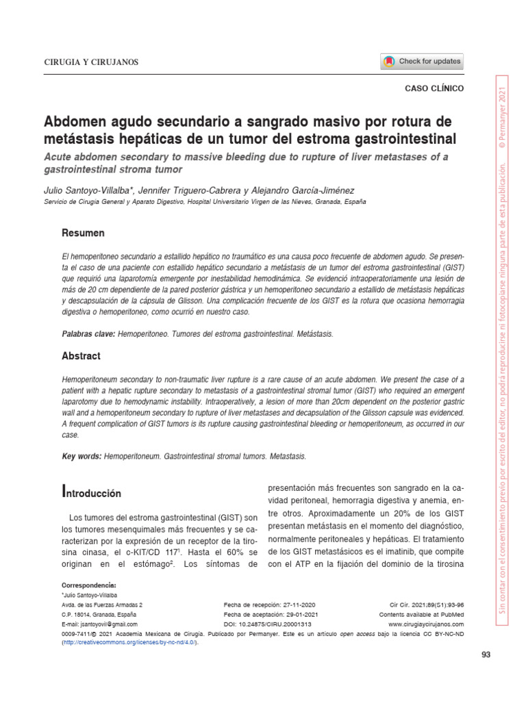 Hemoperitoneo por rotura de GIST hepático | PDF | Especialidades ...