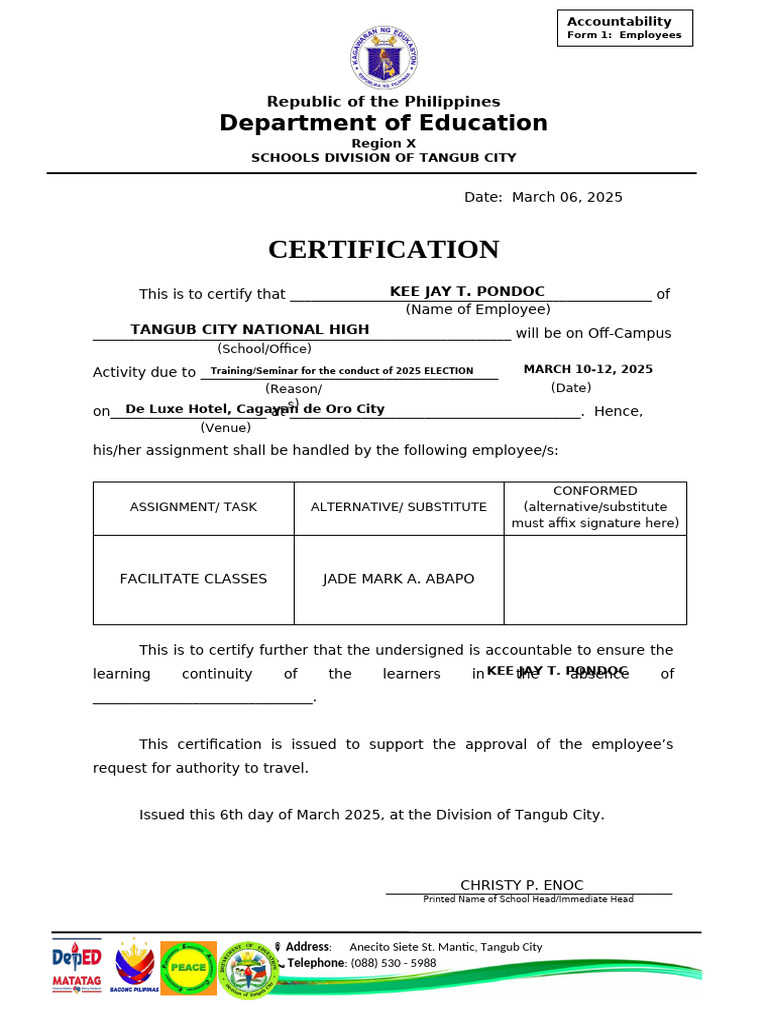 Accountability Form 1 Employees | PDF