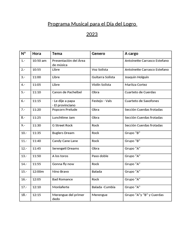 Programa Musical Día del Logro 2023 | PDF