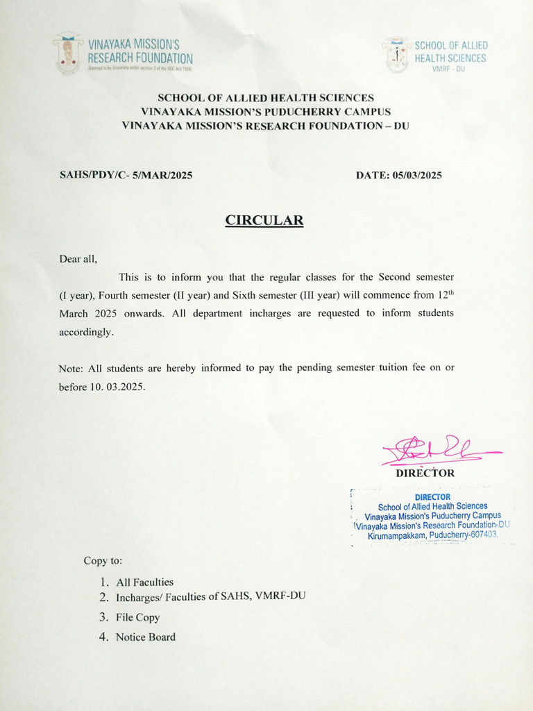 Revised Reopening Circular March 2025 | PDF