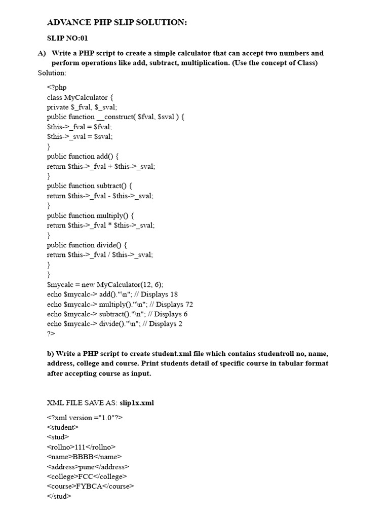 Advance PHP Slip Solution 1 To 6 | PDF | Area | Php