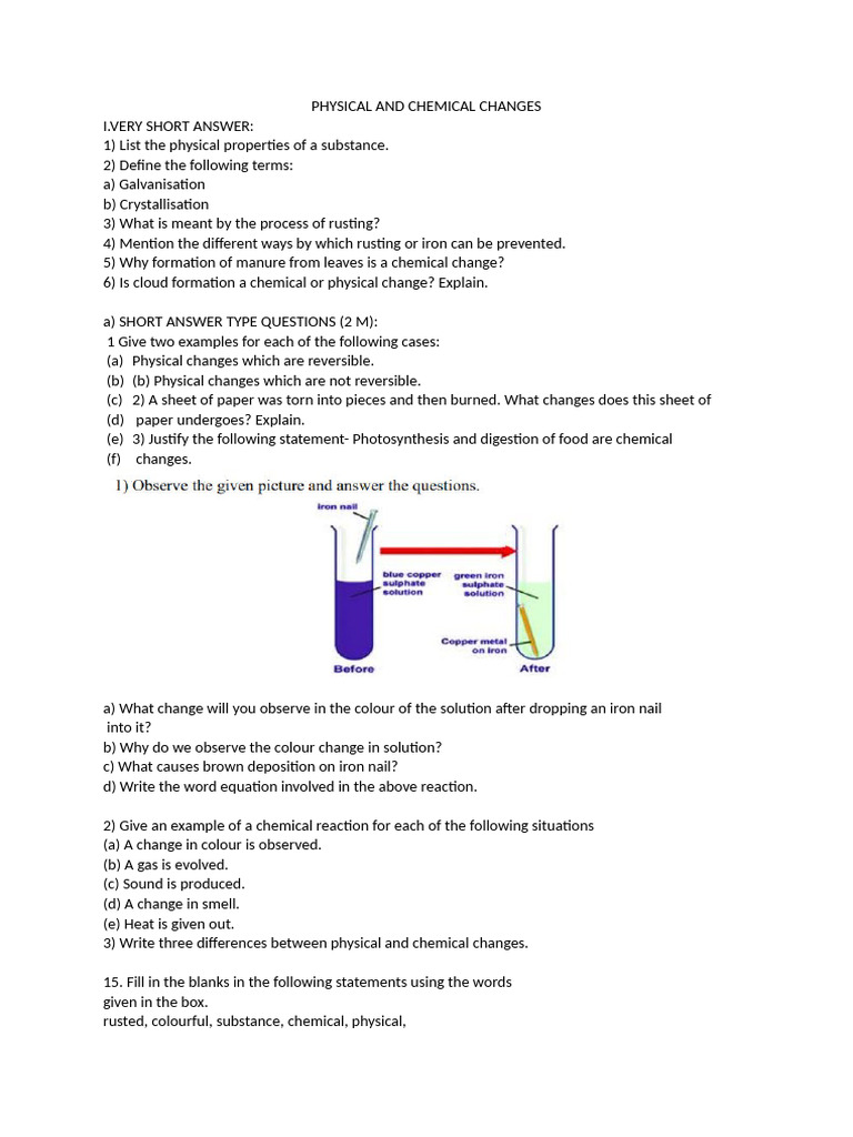 PHYSICAL AND CHEMICAL CHANGES | PDF | Chemical Reactions | Lime (Material)