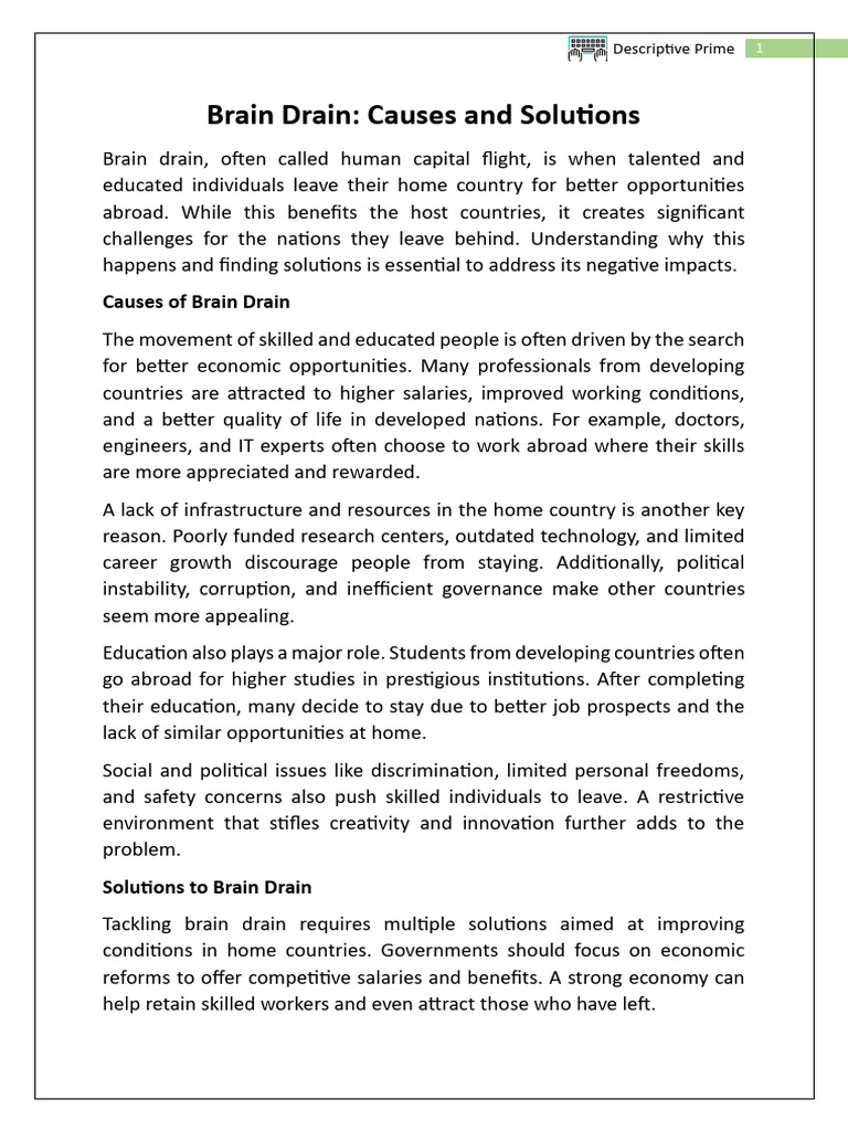 Brain Drain Causes and Solutions | PDF | Human Capital Flight | Economies