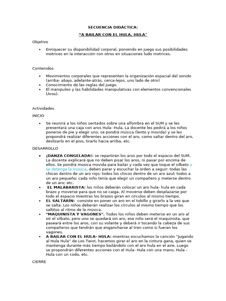 Baile Hula Hula para Niños | PDF