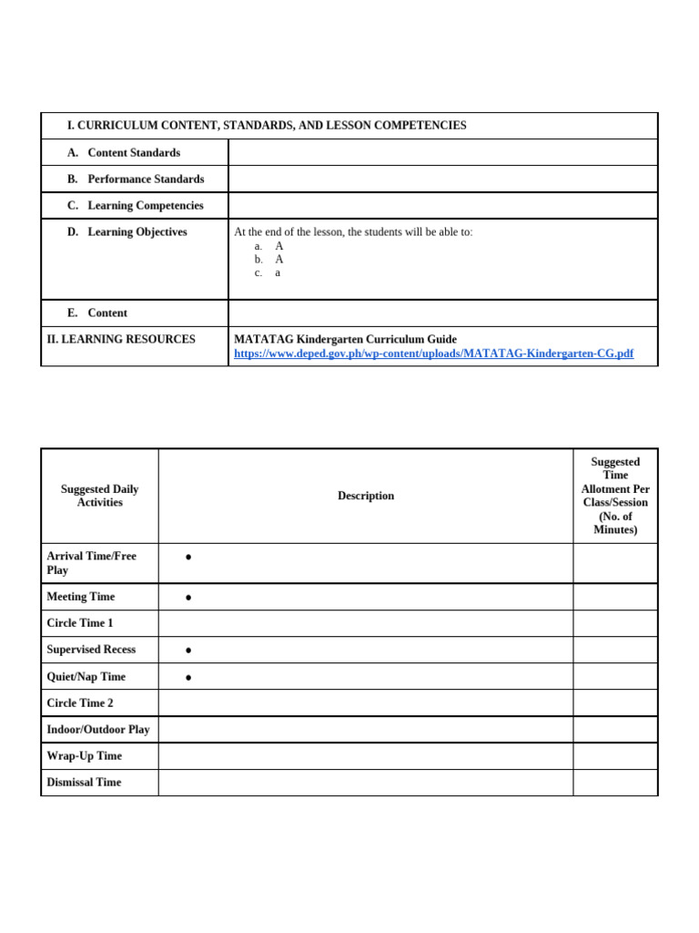 MATATAG Curriculum Template 1 | PDF