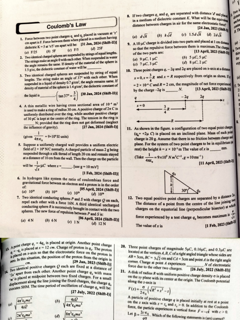 Electrostatics Problems and Solutions | PDF | Force | Quantity