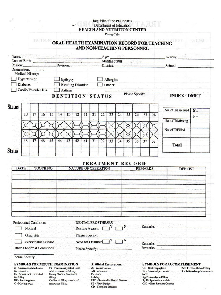 Oral Health Exam For Teacher and NTP Front Page | PDF