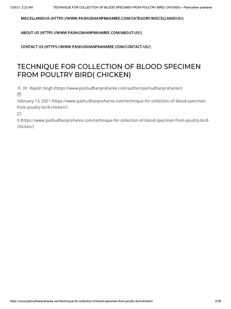 Blood Collection Techniques in Chickens | PDF | Serology | Virology