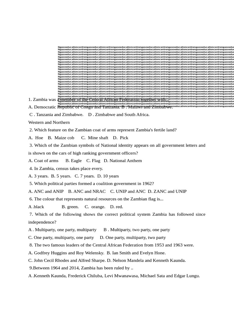 Form 1 Civic Education Term 1 Test 2025 | PDF | Zambia