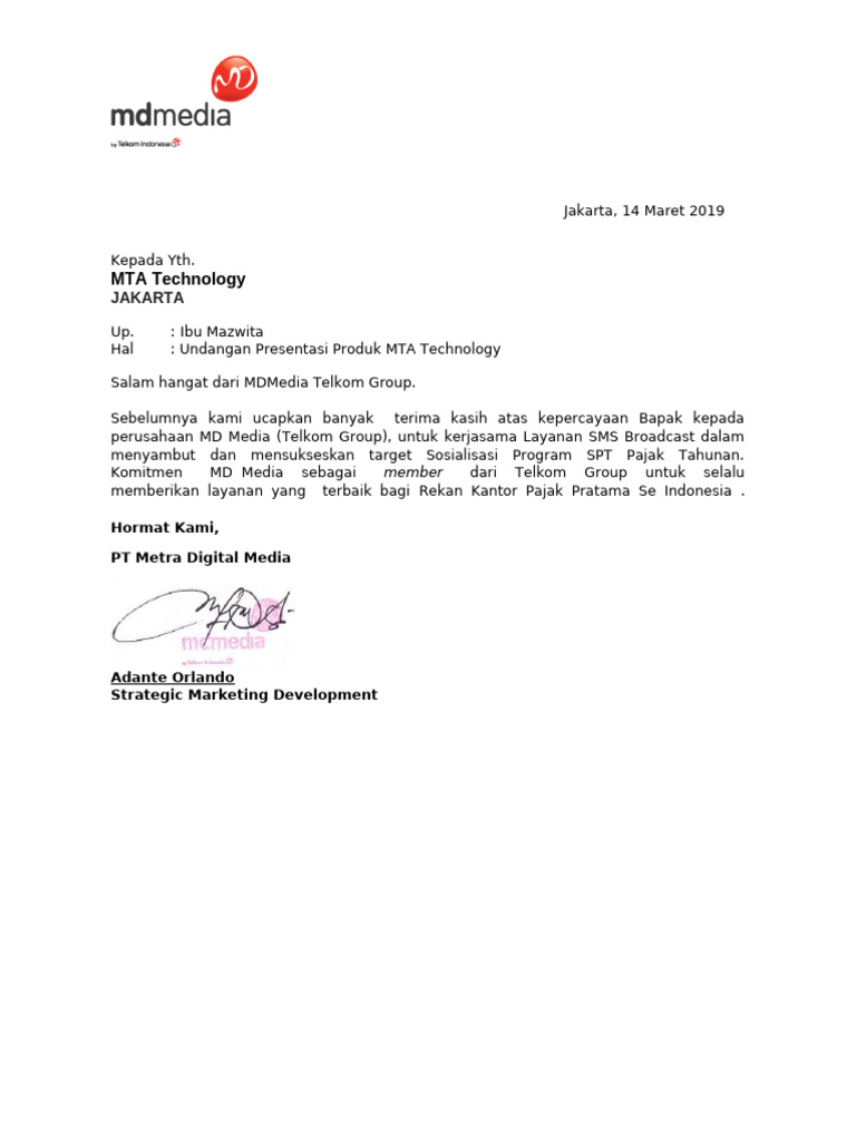 Surat Undangan Presentasi | PDF