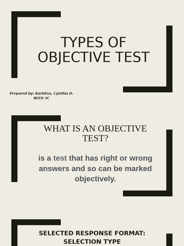 Types of Objective Test | PDF | Multiple Choice