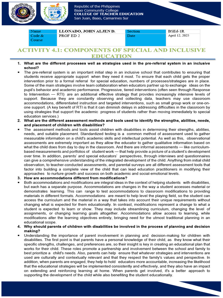 Llonado, John Aljen D. - Activity 4.1 | PDF | Educational Assessment | Teachers