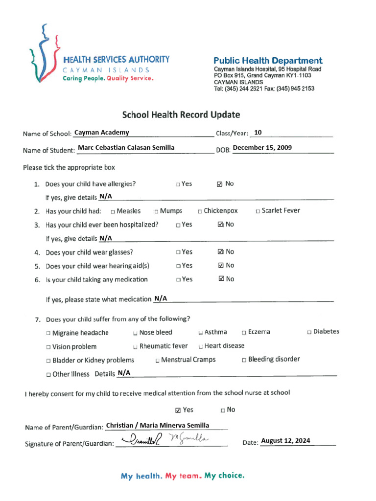 School Health Record Update Form 2022 | PDF