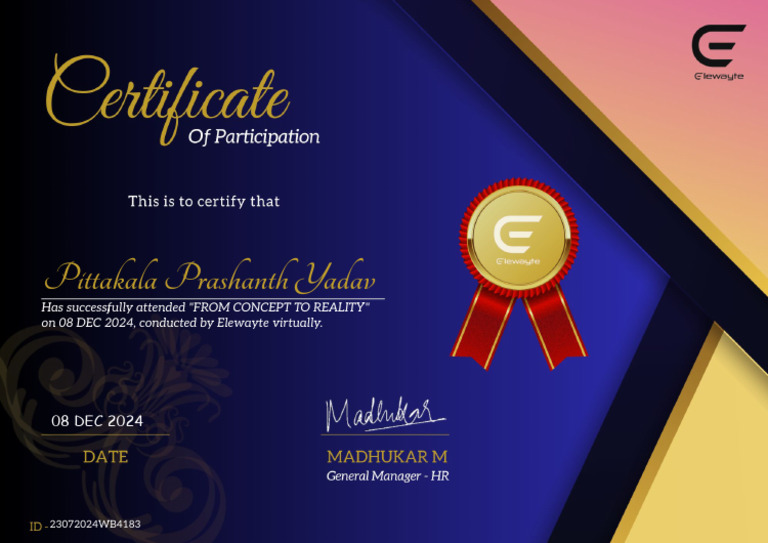 Certificate For Pittakala Prashanth Yadav | PDF
