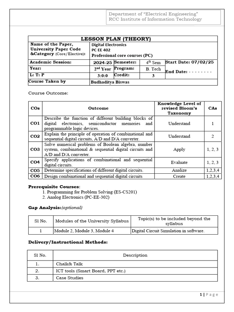 Lesson plan_Theory_PC EE 402_2025 | PDF | Analog To Digital Converter ...