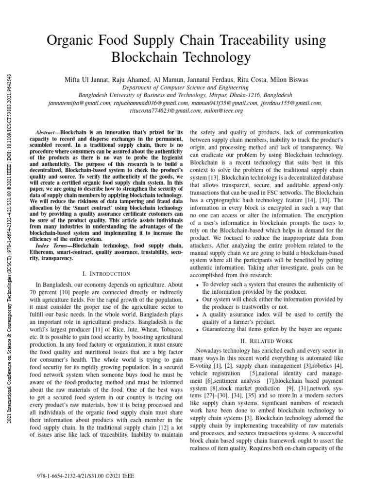 Organic Food Supply Chain Traceability Using Blockchain Technology (1) | PDF | Variable ...