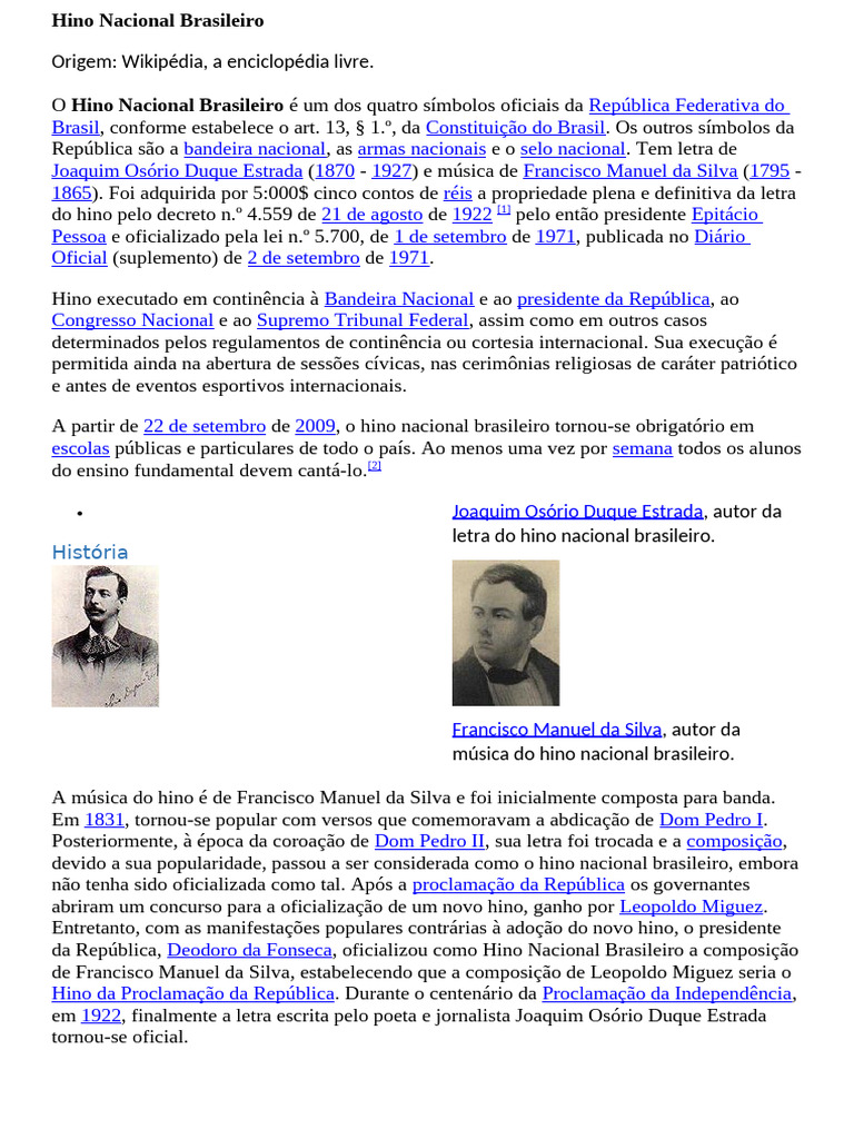 História Do Hino Nacional Brasileiro Pdf Brasil