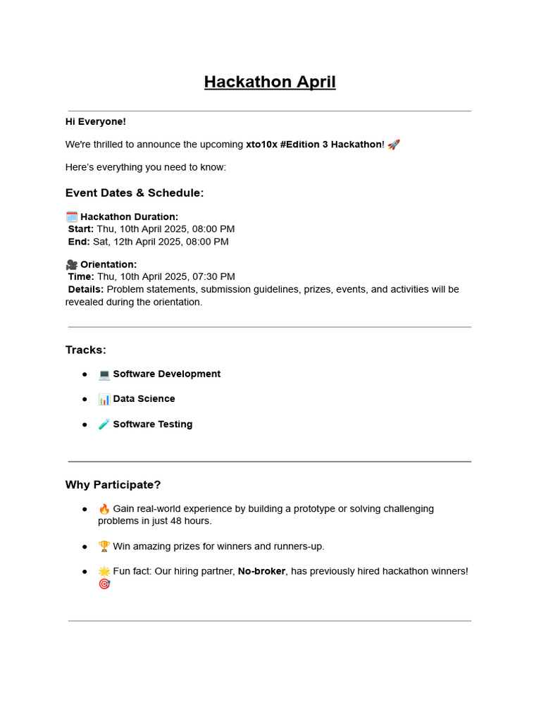 xto10x Hackathon April 2025 Details | PDF