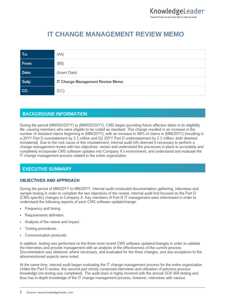 IT Change Management Review Memo | PDF | Change Management | Internal Audit