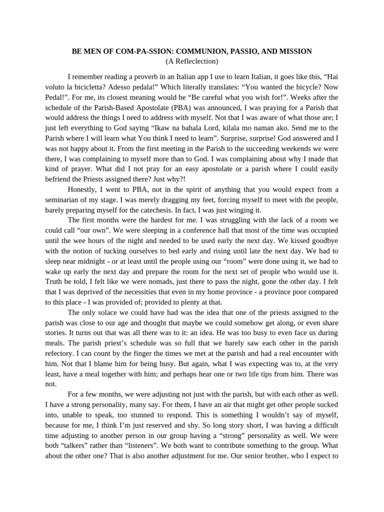 Pastoral Apostolate Reflection | PDF