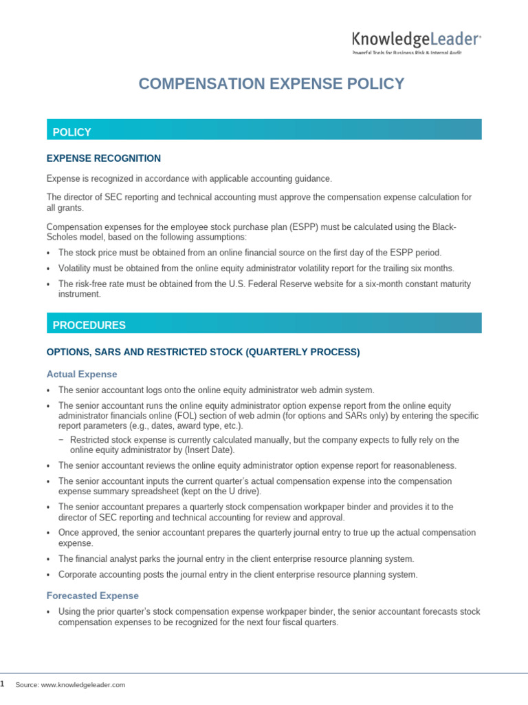 Compensation Expense Policy | PDF | Option (Finance) | Stocks