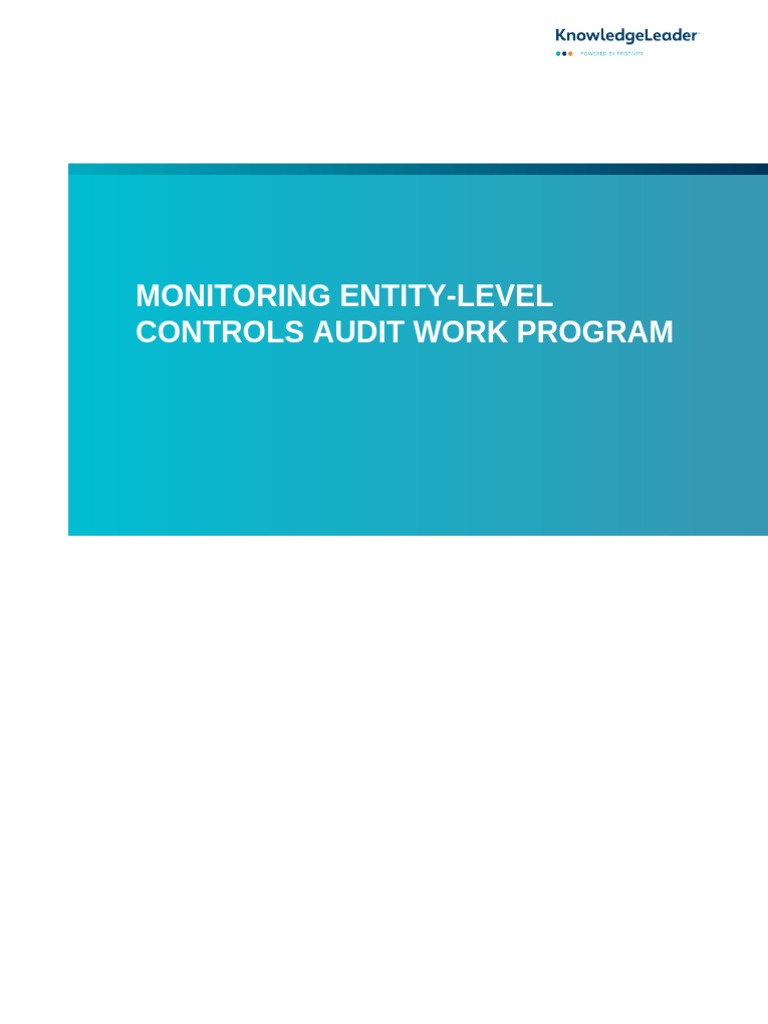 Monitoring Entity-Level Controls Audit Work Program | PDF | Internal Audit | Internal Control