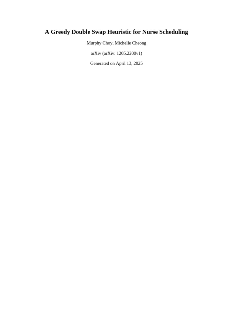 A Greedy Double Swap Heuristic For Nurse Schedulin | PDF | Mathematical Optimization | Linear ...