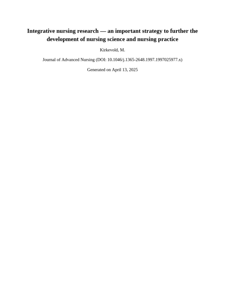 Integrative Nursing Research An Important Strate | PDF