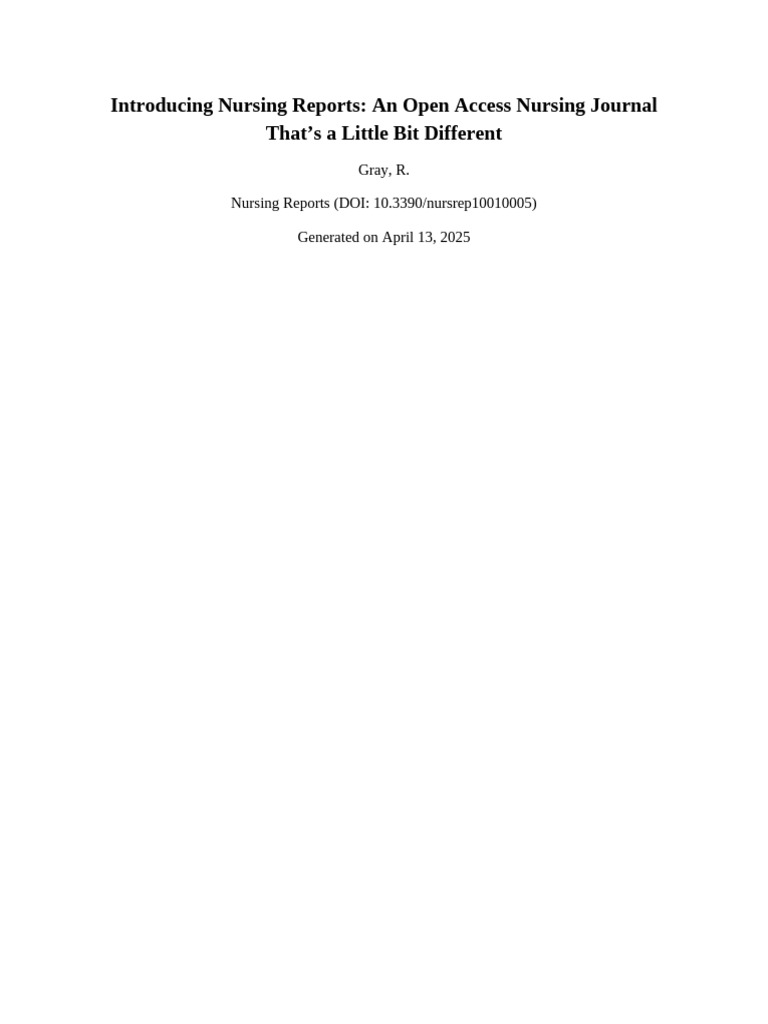 Introducing Nursing Reports An Open Access Nursin | PDF