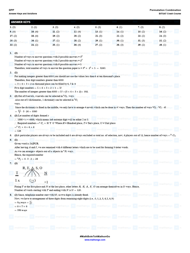 Solution Permutations & Combinations | PDF | Mathematics | Group Theory