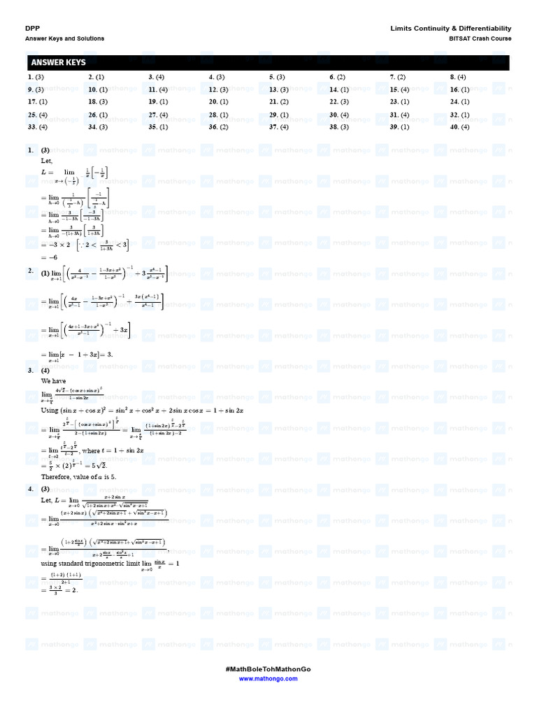 Solution Limits Continuity Differentiability | PDF | Mathematics ...