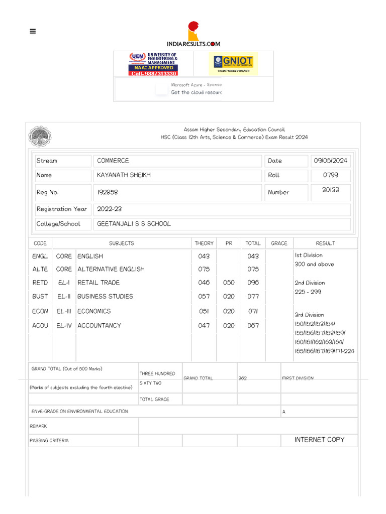 Updated Result HS Kayanath Sheikh | PDF | Student Assessment And Evaluation | Qualifications