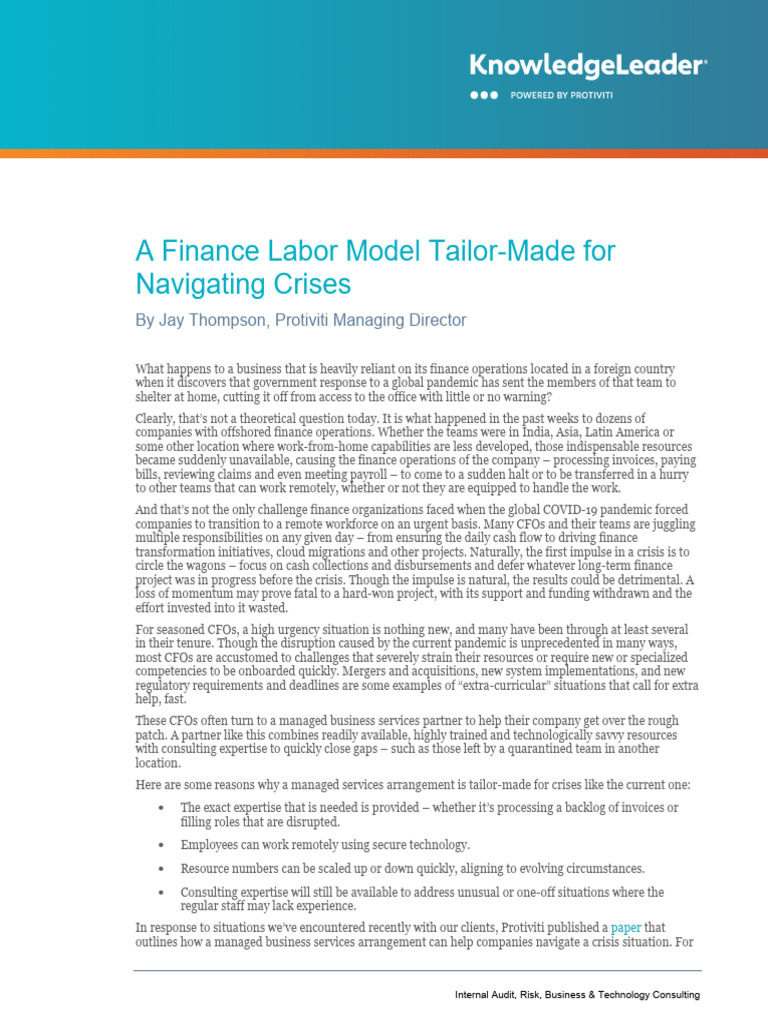 A Finance Labor Model Tailor-Made for Navigating Crises | PDF | Audit ...