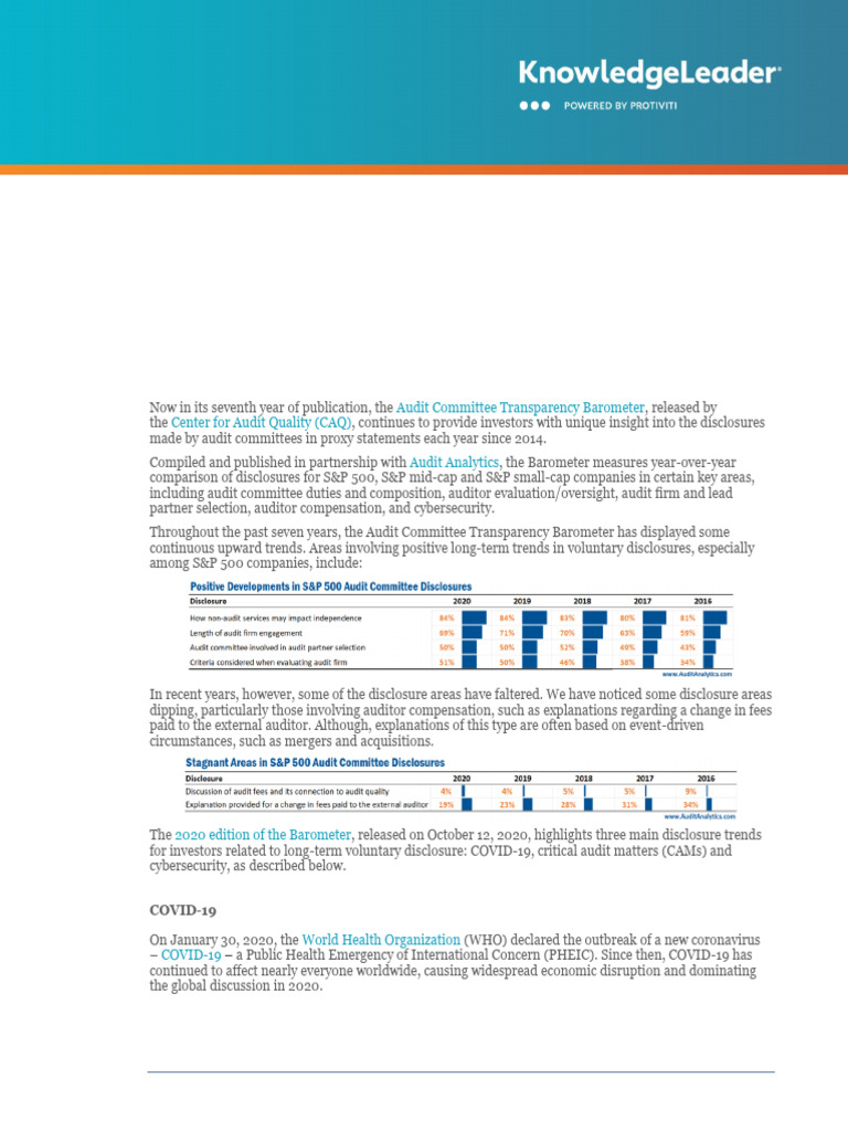2020 Audit Committee Transparency Barometer | PDF | Audit Committee | Audit